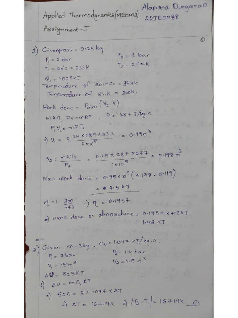 Applied Thermo Assignment 1 Solutions | PDF