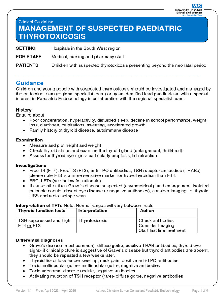 Management of Suspected Paediatric Thyrotoxicosis | PDF ...