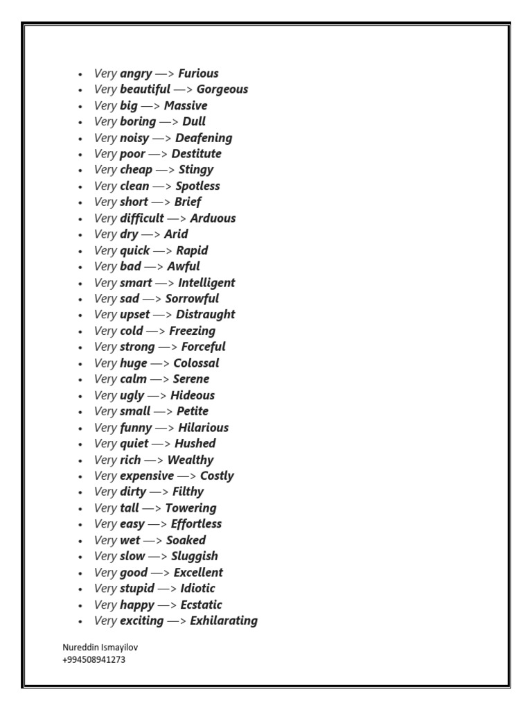 Advanced Words For Very | PDF