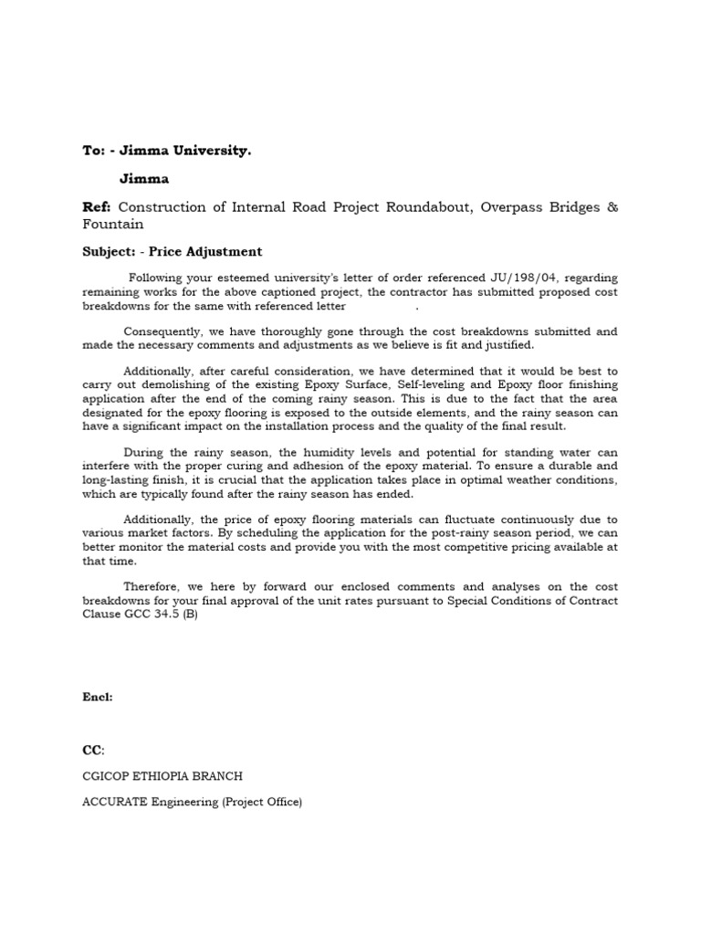 Cover Letter For Cost Breakdown (UPVC and Statue) | PDF