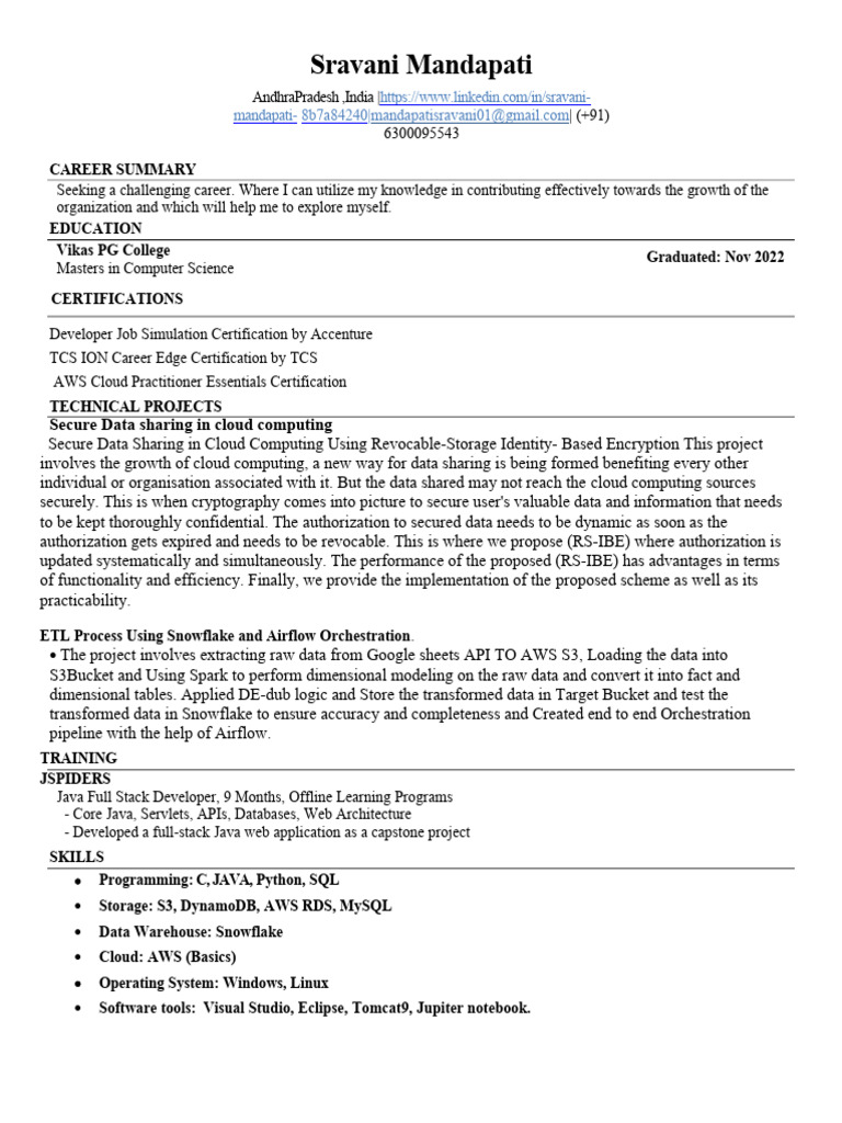 Srash CV | PDF | Cloud Computing | Computing