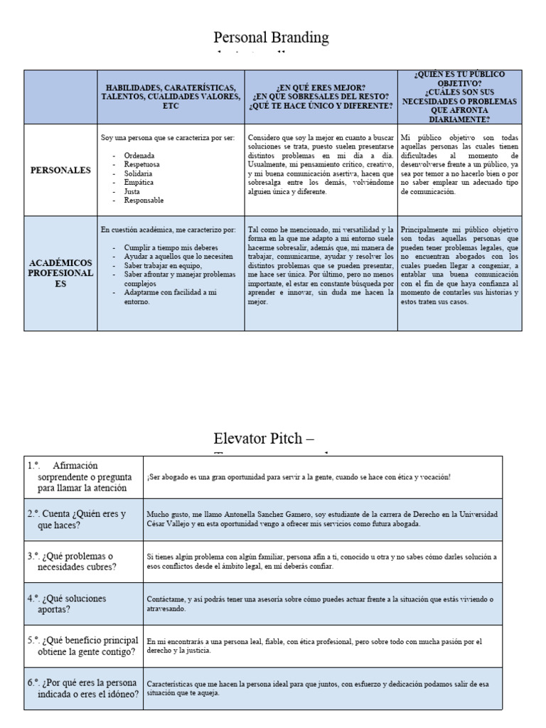 Gianella Peña Soriano - Cuadros para Guión de Marca Personal | PDF