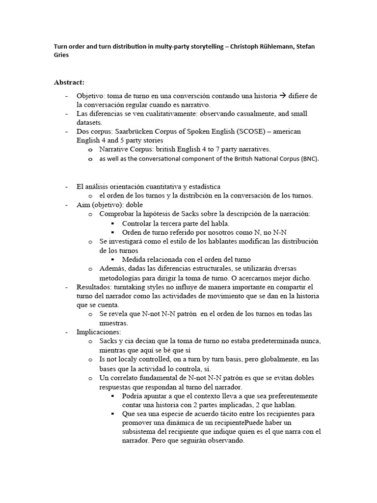 Turn-Taking System in Story-Tellig Histories | PDF