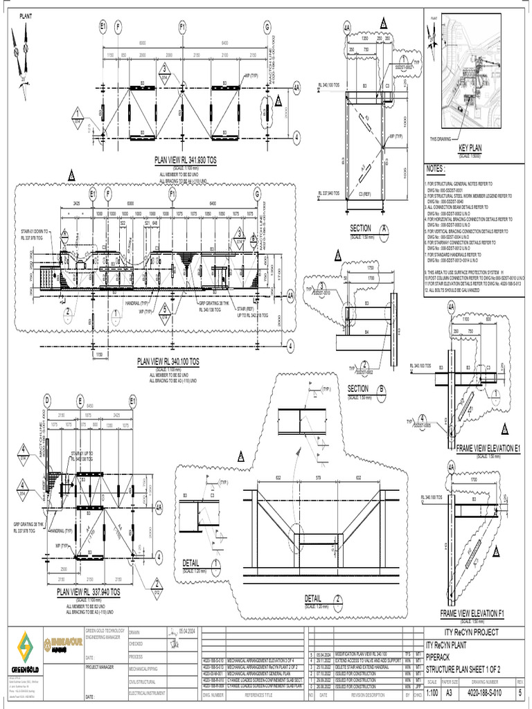 4020-188-S-010 - PipeRack Structure Plan Sheet 1 of 2-Rev5 (Signed) 2 | PDF | Stairs