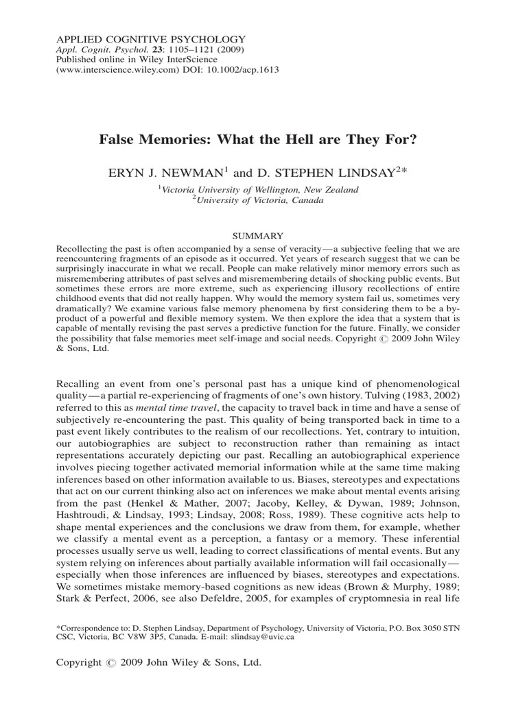 False Memories What The Hell Are They For | PDF | Memory | Experience