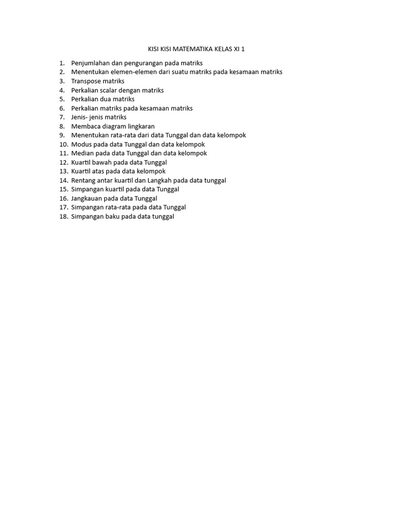 Kisi Kisi Matematika Kelas Xi 1 Psat 2024 | PDF