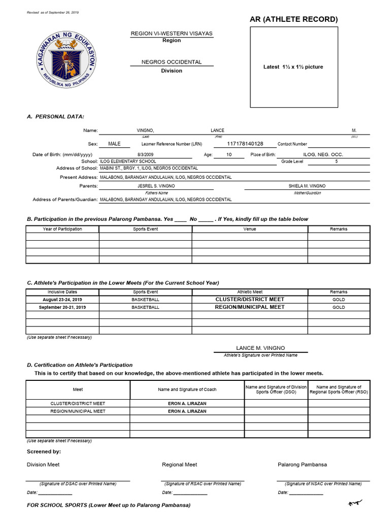 2020 Athlete Record | PDF | Student Sport | Multi Sport Events