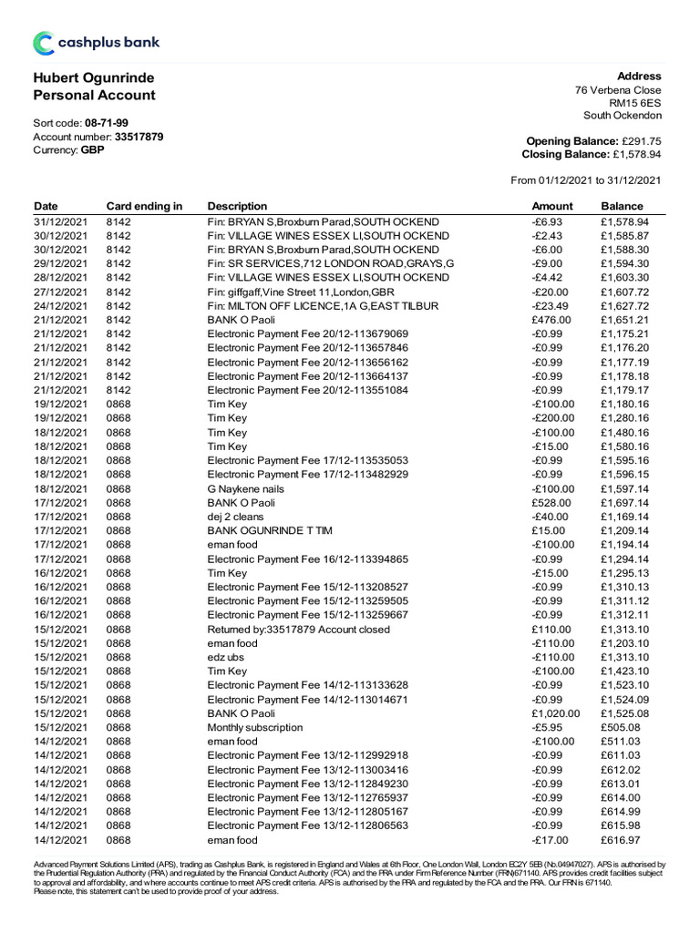 Cashplus Statement | Download Free PDF | Banking Technology | Financial ...