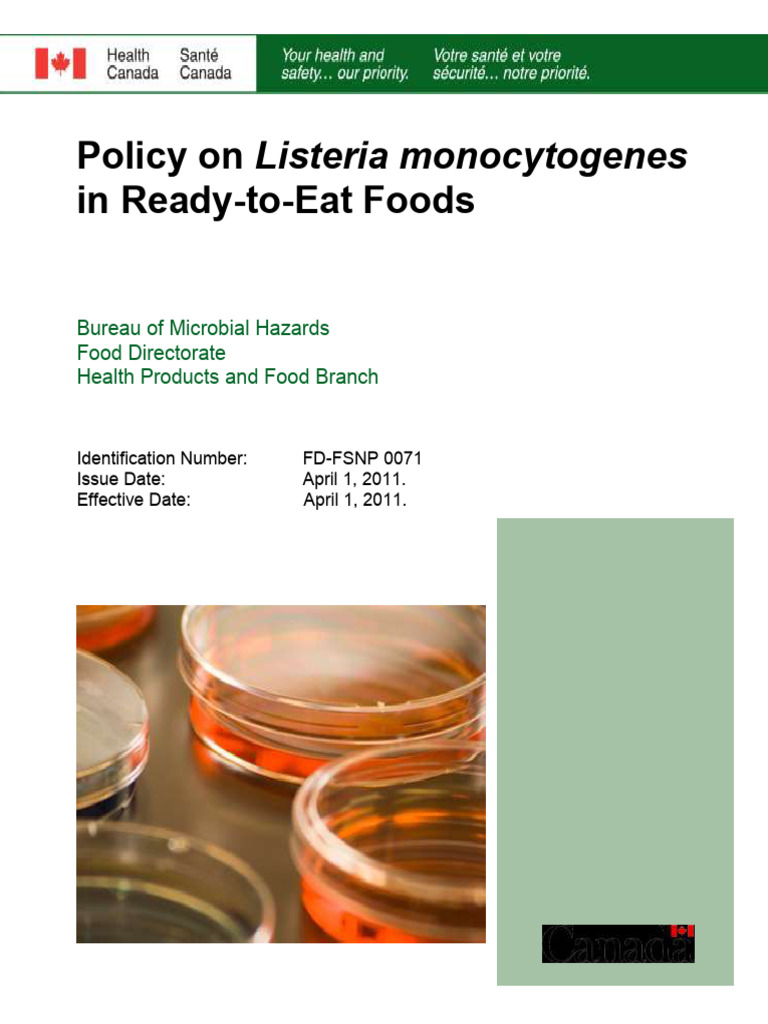 Policy Listeria Monocytogenes 2011-Eng | PDF | Food Safety | Hazard ...