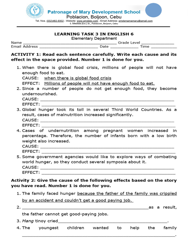 Learning Task 3 - English 6 | Download Free PDF | Malnutrition Learning Task 3 - English 6 | Download Free PDF | Malnutrition