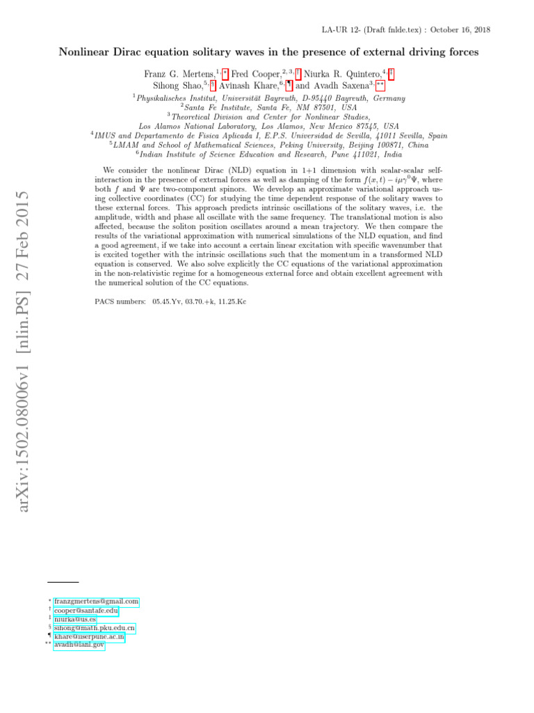 Nonlinear Dirac Equation Solitary Waves | PDF | Soliton | Waves