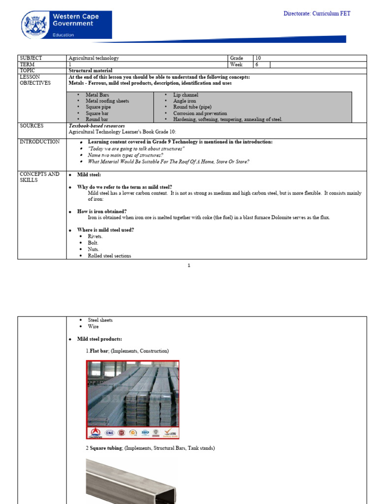 Agricultural Technology Grade 10 Term 1 Week 6 | PDF | Steel | Heat ...