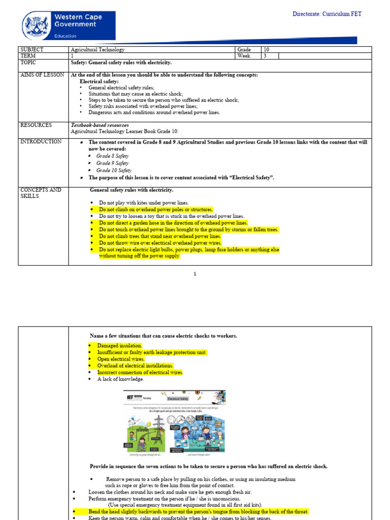 Agricultural Technology Grade 10 Term 1 Week 3 | PDF | High Voltage ...