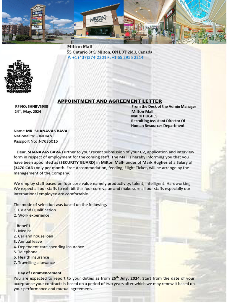 Security Guard Offer Letter - Shanavas Bava | PDF | Security Guard | Labor