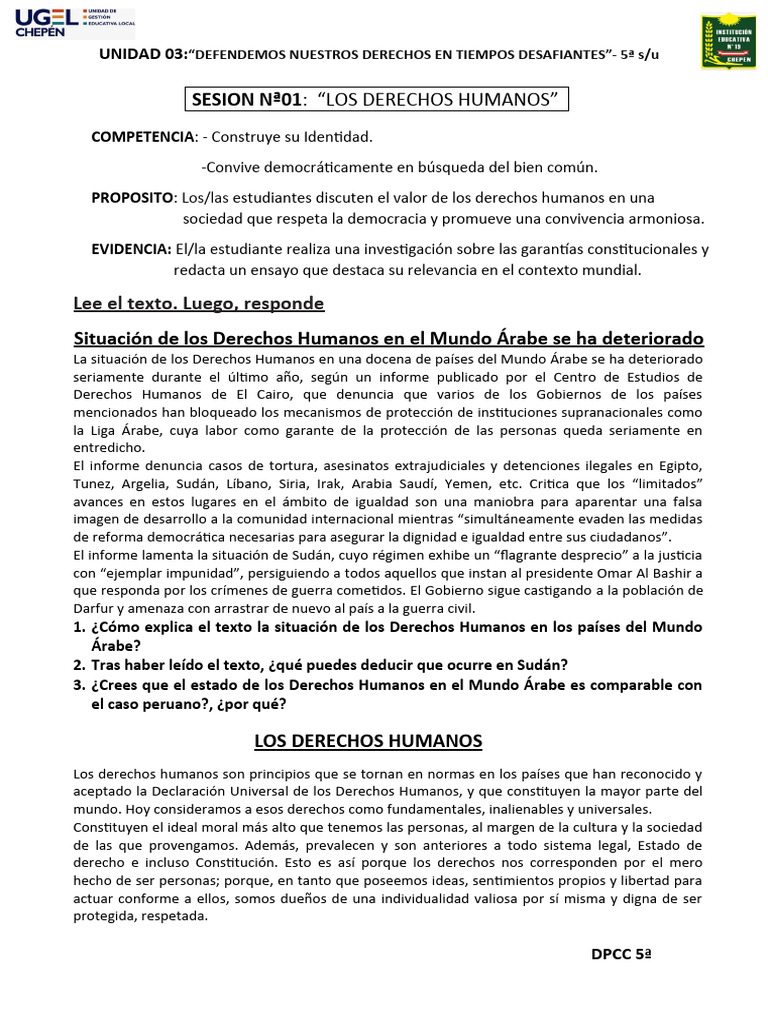 Actividad N 01 5 DPCC | PDF | Derechos humanos | Derechos