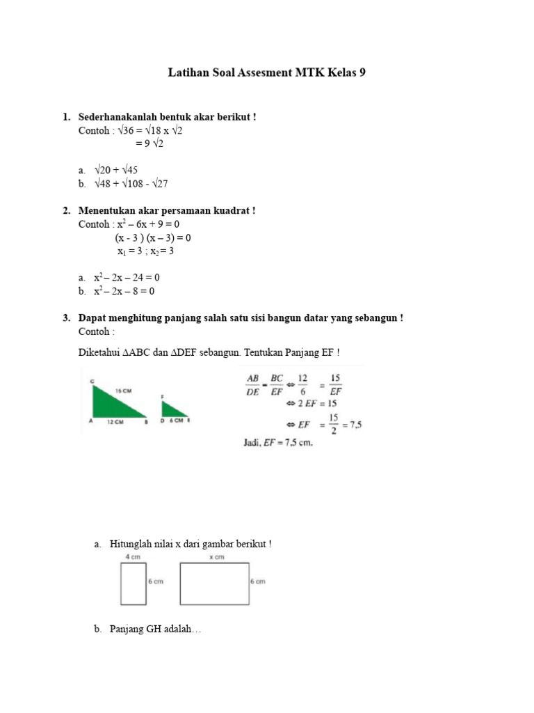 Latihan Soal MTK Kelas 9 | PDF
