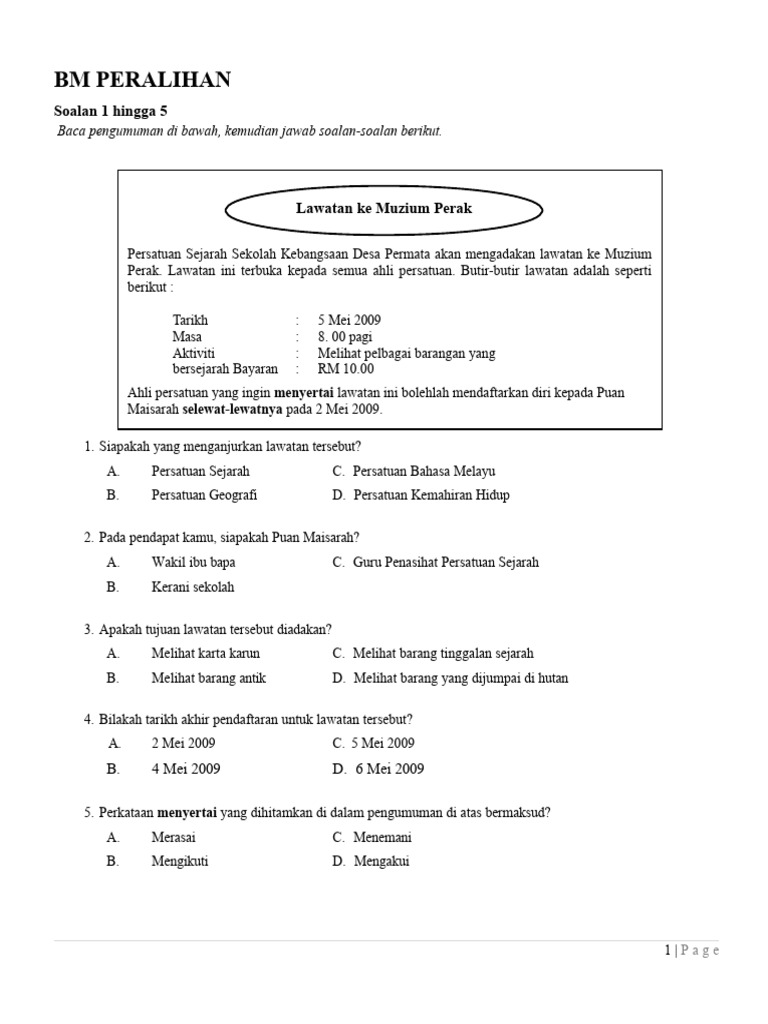 Soalan BAHASA MELAYU PERALIHAN | PDF