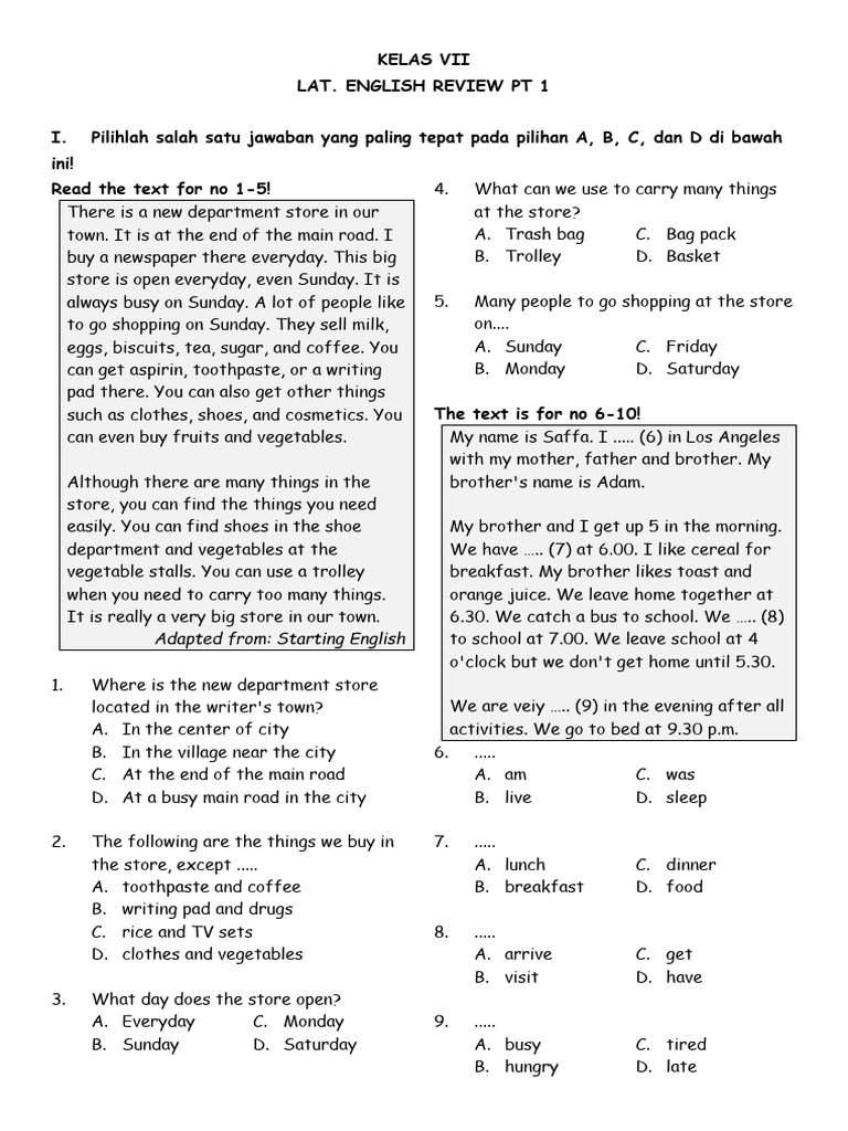 (Rangkap 8) Kelas Vii Review English PT 1 | PDF | Indonesia