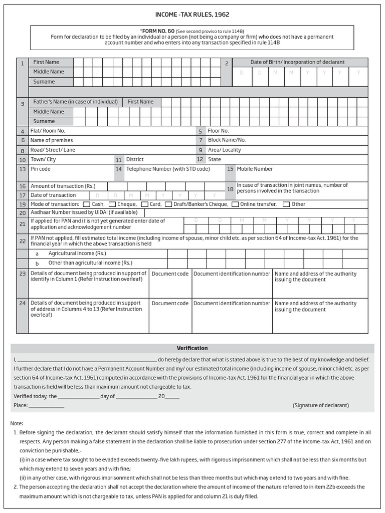 Form_No._60 | PDF | Identity Document | Income Tax