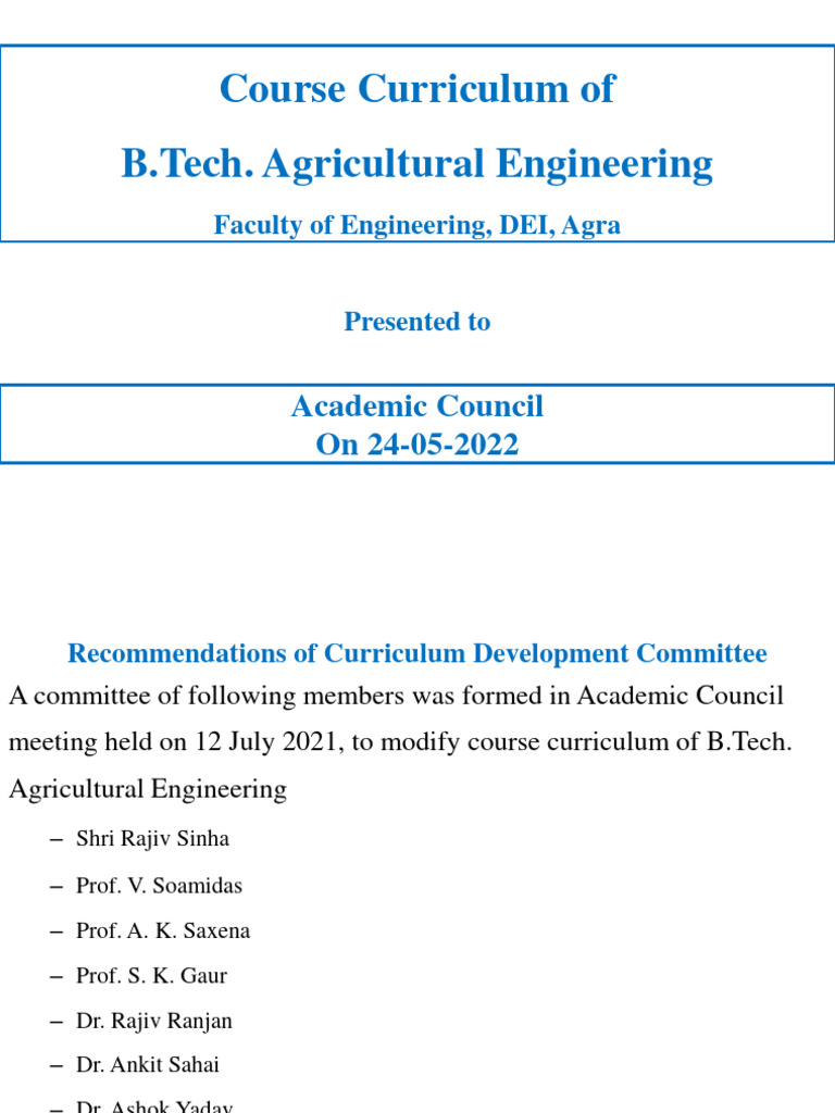 B.Tech Agricultural Engineering Curriculum | PDF | Soil | Stress ...
