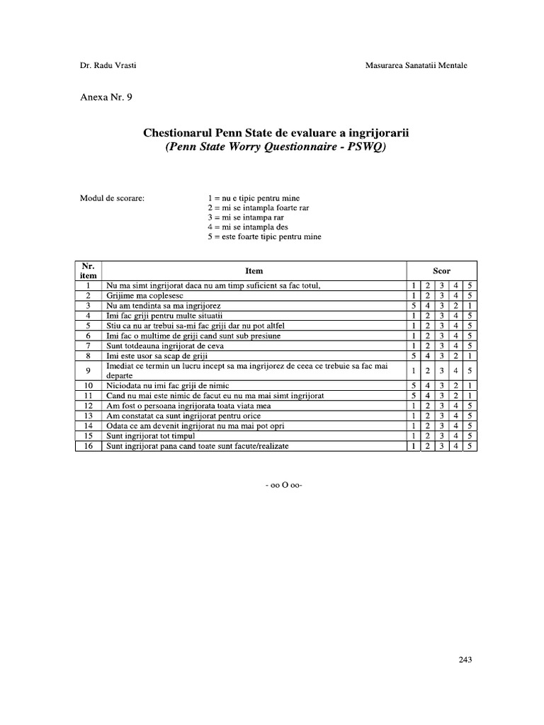 PSWQ PennStateWorryQuestionnaire | PDF