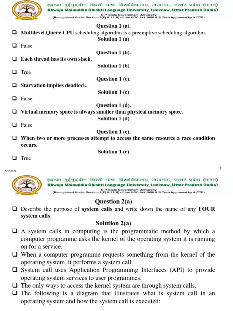 ESE Sample Solution-BCA403 OS | PDF | Scheduling (Computing) | Operating System