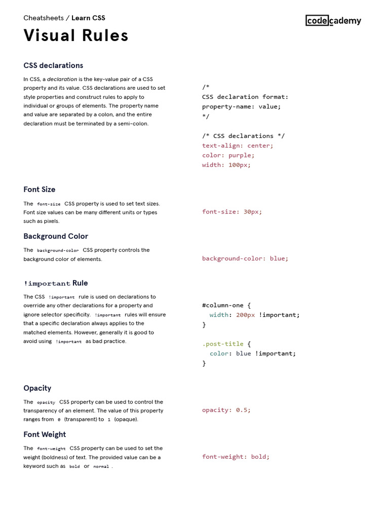 CSS-visual Rules - Cheatsheet-From Code Academy | Download Free PDF | Graphic Design | Web ...