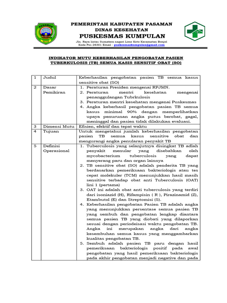 Indikator Mutu TB So | PDF