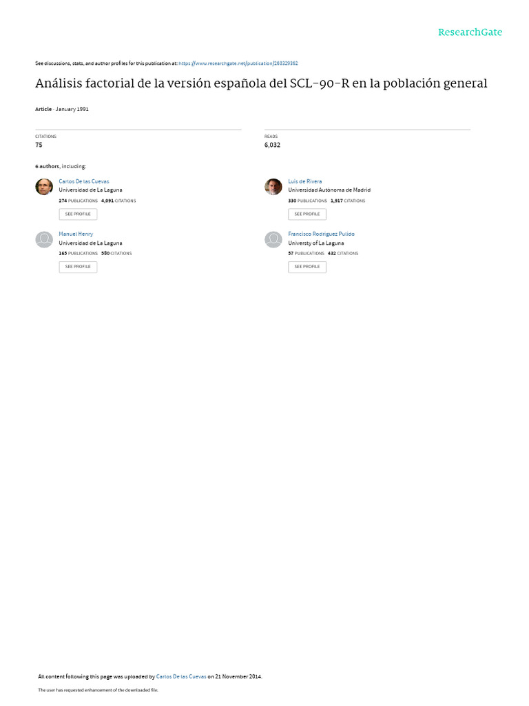 Analisis Factorial de La Version Espanola Del SCL | PDF | Depresión (estado de ánimo ...