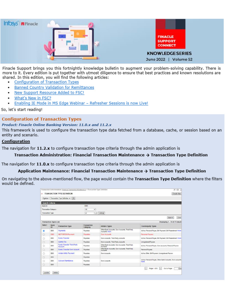 Finacle Support Connect - Edition 52 | PDF | Database Transaction | Menu (Computing)