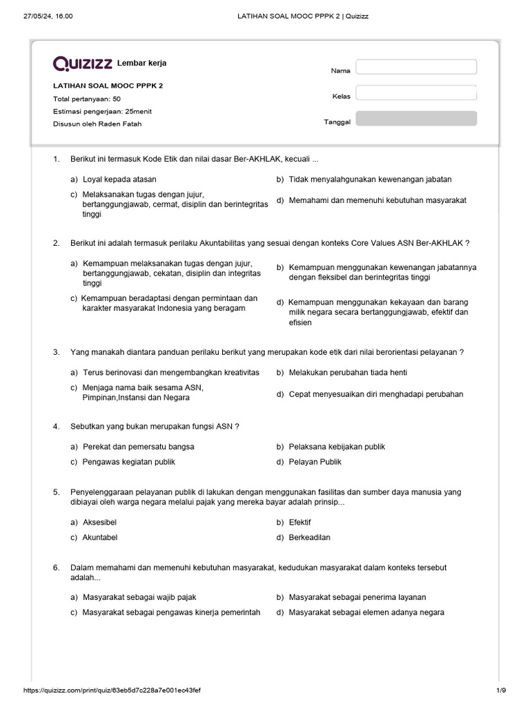 Quizizz - Latihan Soal Mooc PPPK 2 | PDF | Seni