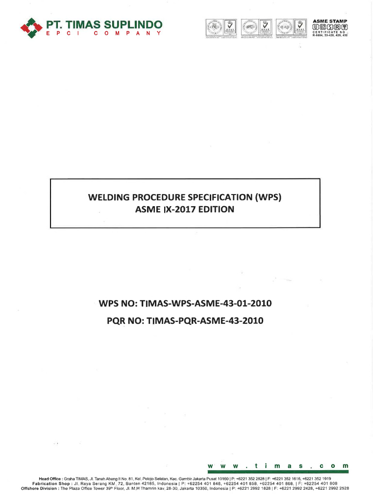Timas-Wps-Asme-43-01-2010 | PDF