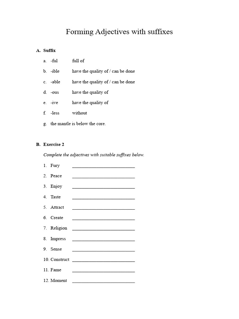 Forming Adjectives With Suffixes | PDF