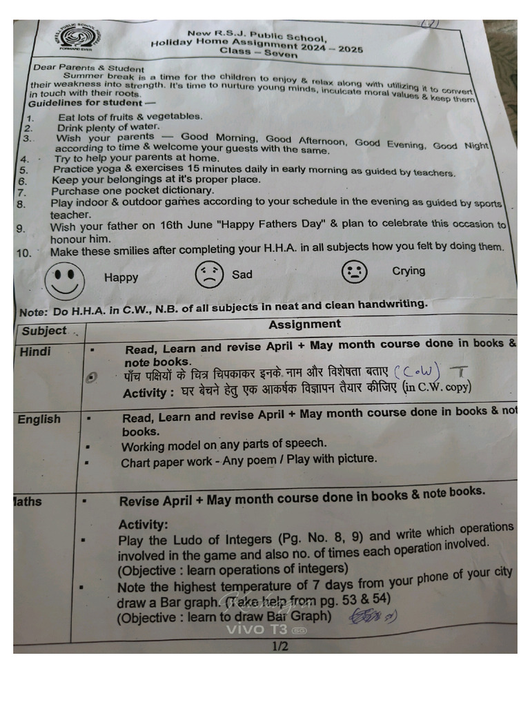 Holiday Homework | PDF
