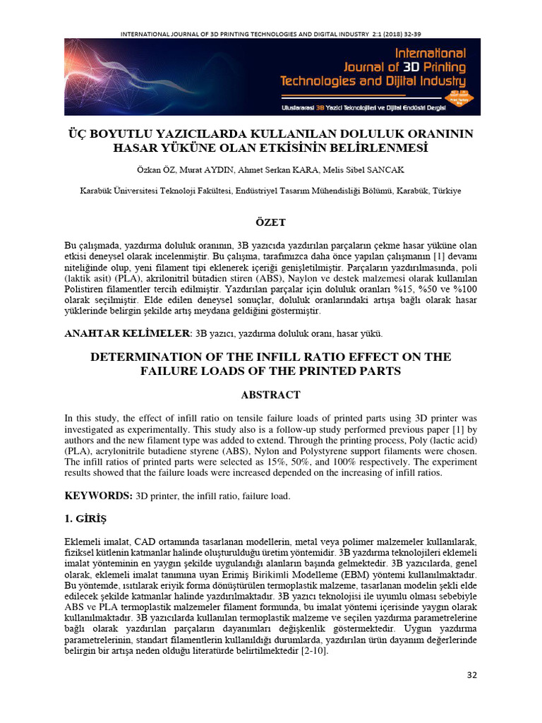 Boyutlu Yazicilarda Kullanilan Doluluk Oraninin Hasar y - K - Ne Olan Etk - S - N - N Bel ...