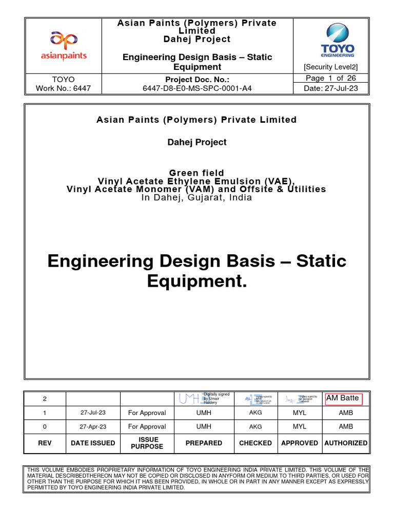 6447 D8 E0 MS SPC 0001 A4 Design Basis Static Eqpt | PDF | Pipe (Fluid ...