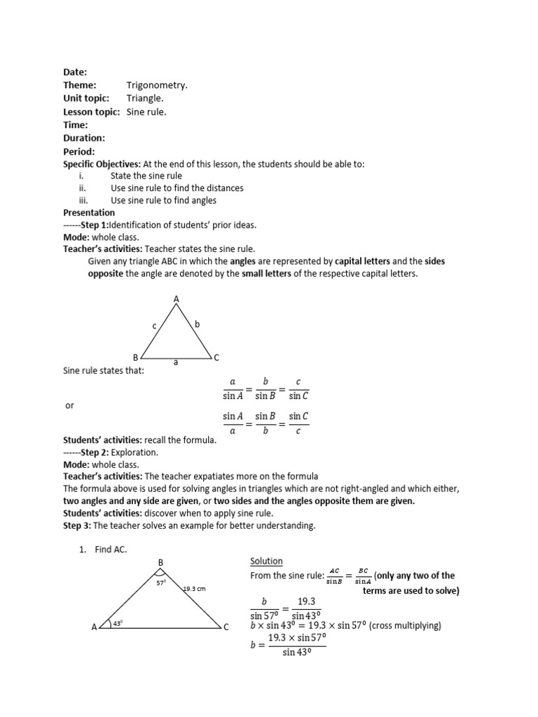 Sine and Cosine Rule | PDF | Trigonometry | Triangle
