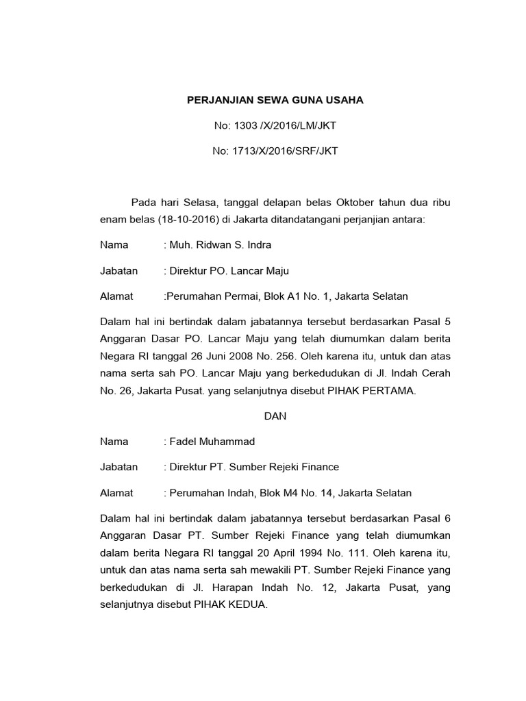 Perjanjian Leasing Bus 2016 | PDF