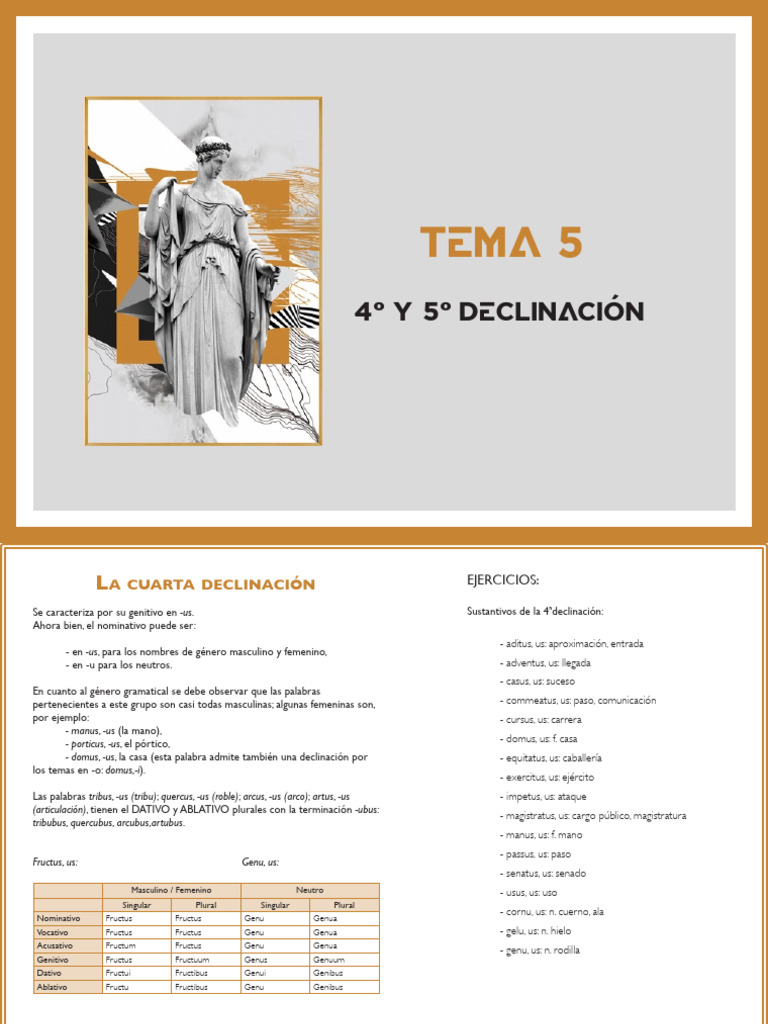 Cuarta y Quinta Declinación en Latín | PDF | Género gramatical | Sustantivo