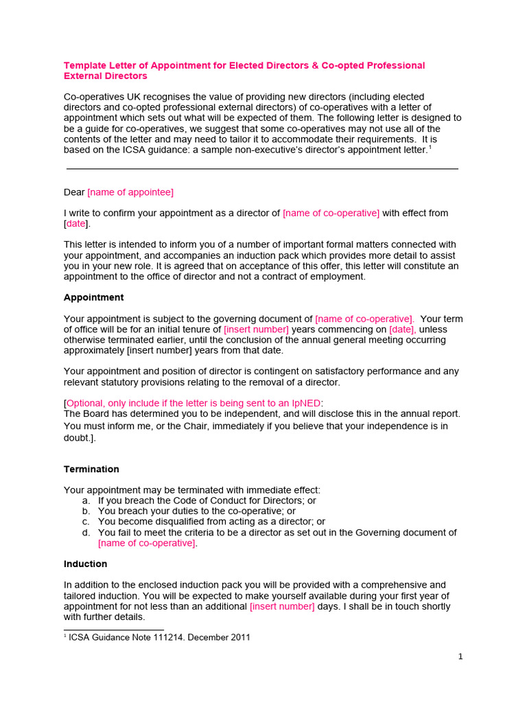 6.Template Directors Letterof Appointment Word | PDF | Insurance ...