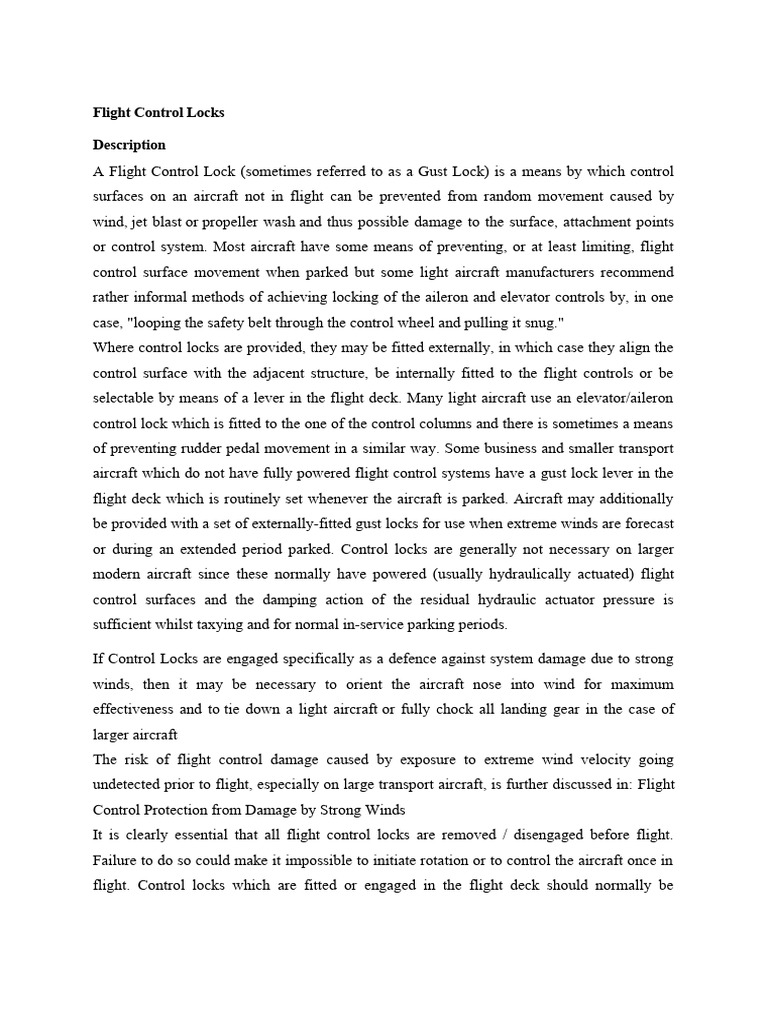 Flight Control Locks | Download Free PDF | Aircraft Flight Control ...