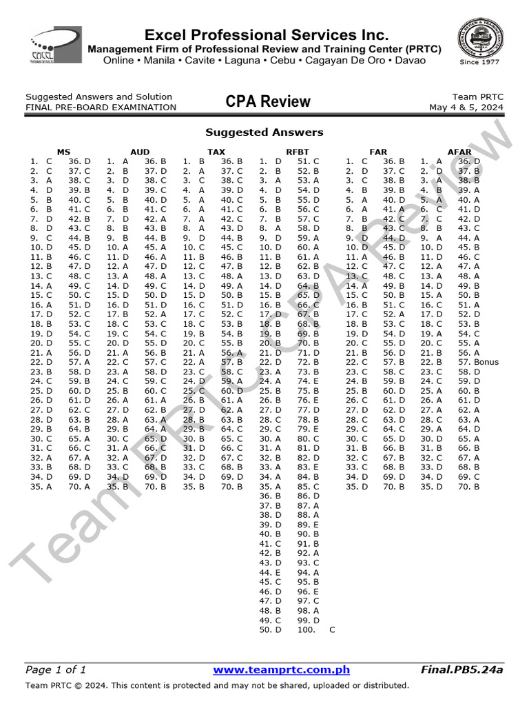 Team PRTC May 2024 Final Pre Board Answers and Solutions | PDF ...