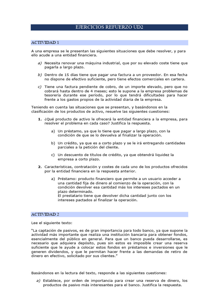 EJERCICIOS REFUERZO UD2 (Enunciado) | PDF | Bancos | Dinero