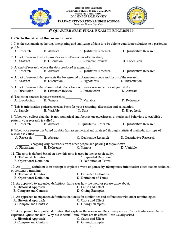 4th QUARTER SEMI-FINA EXAM 40 Item Test | PDF | Qualitative Research ...