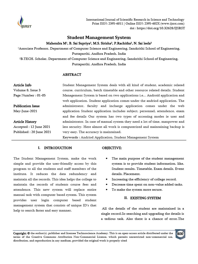 Student Management System: International Journal of Scientific Research in Science and ...
