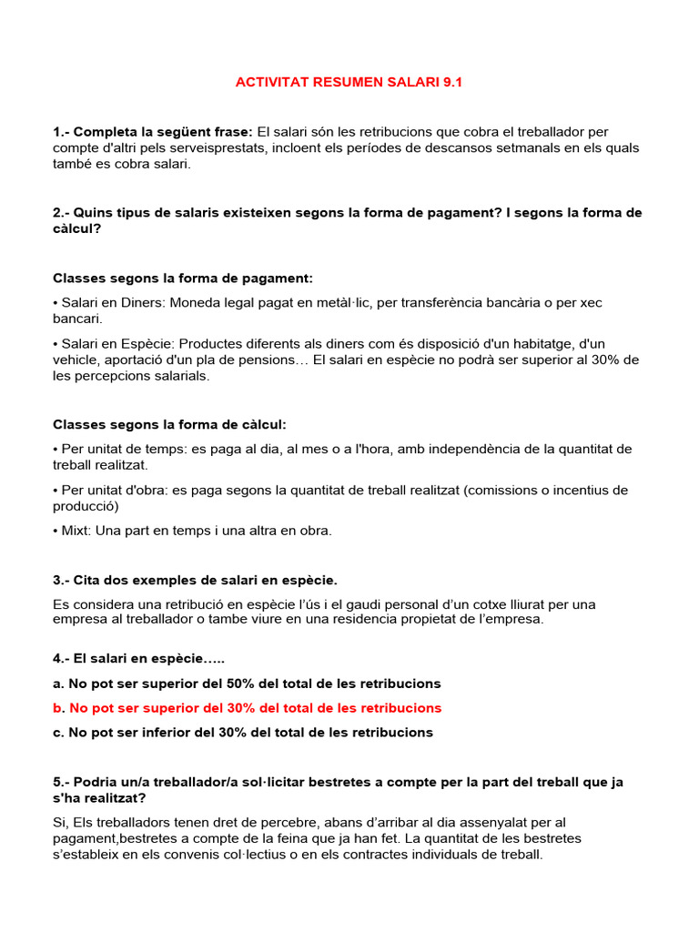 ACTIVITAT RESUMEN SALARI 9 Completades | PDF