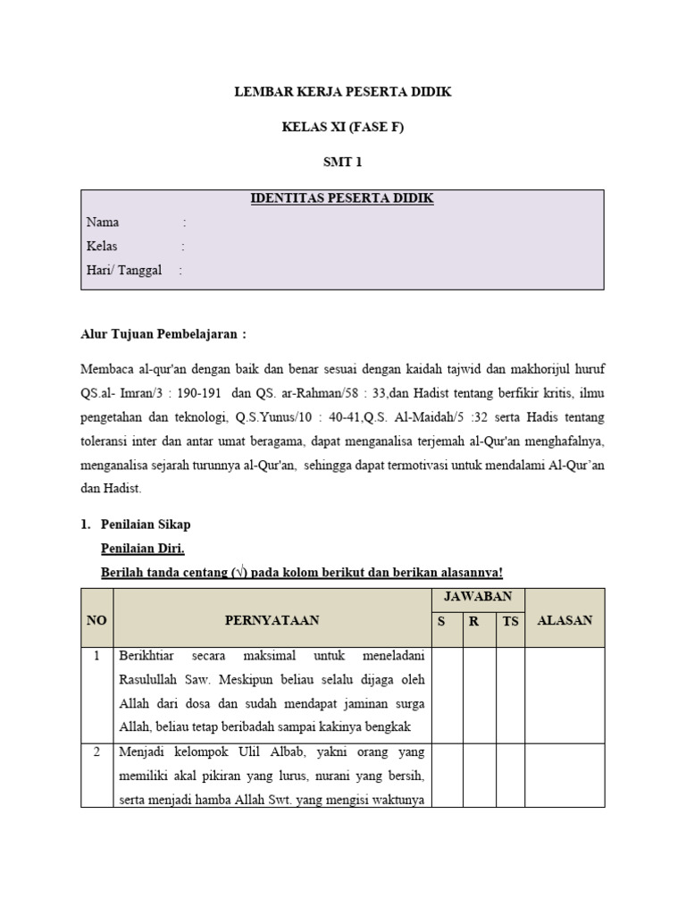 LKPD 1 PAI XI LM SMT I (Ganjil) | PDF | Kajian Bahasa Asing | Agama & Spiritualitas