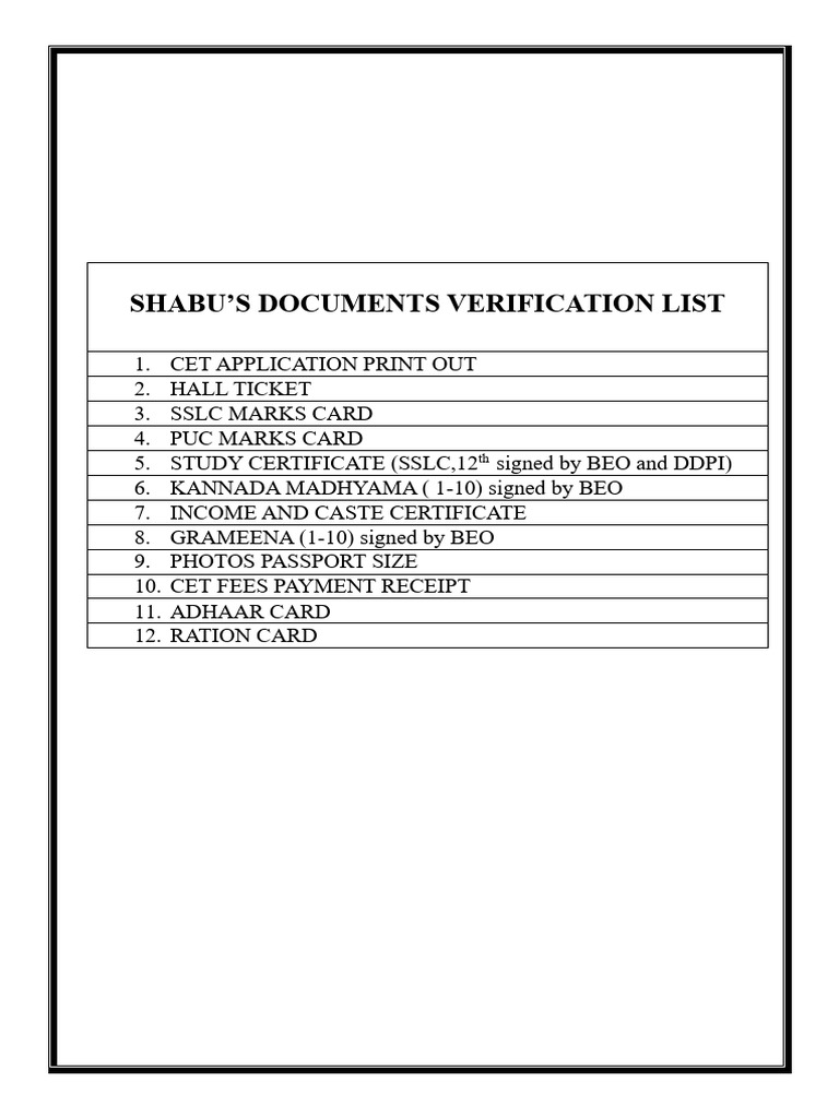 Student Document Checklist | PDF
