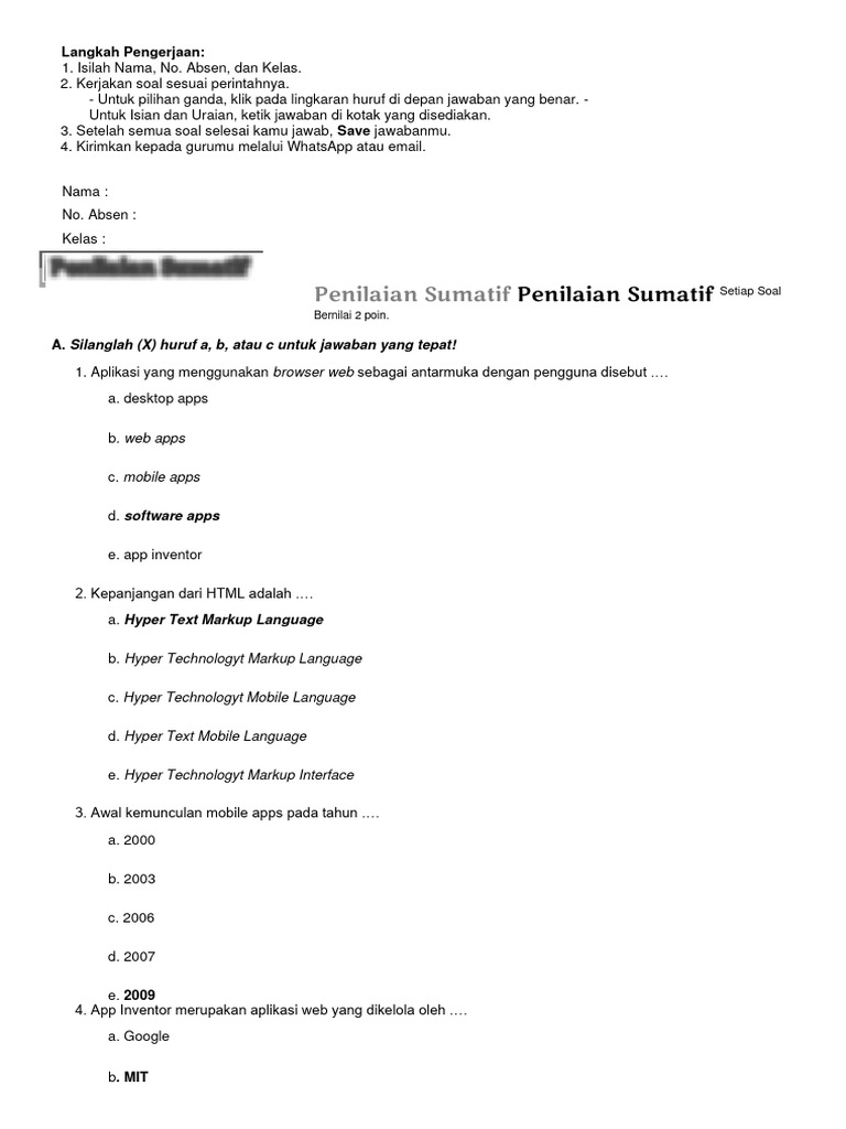 Sma Informatika 11 Penilaian Sumatif 5 | PDF