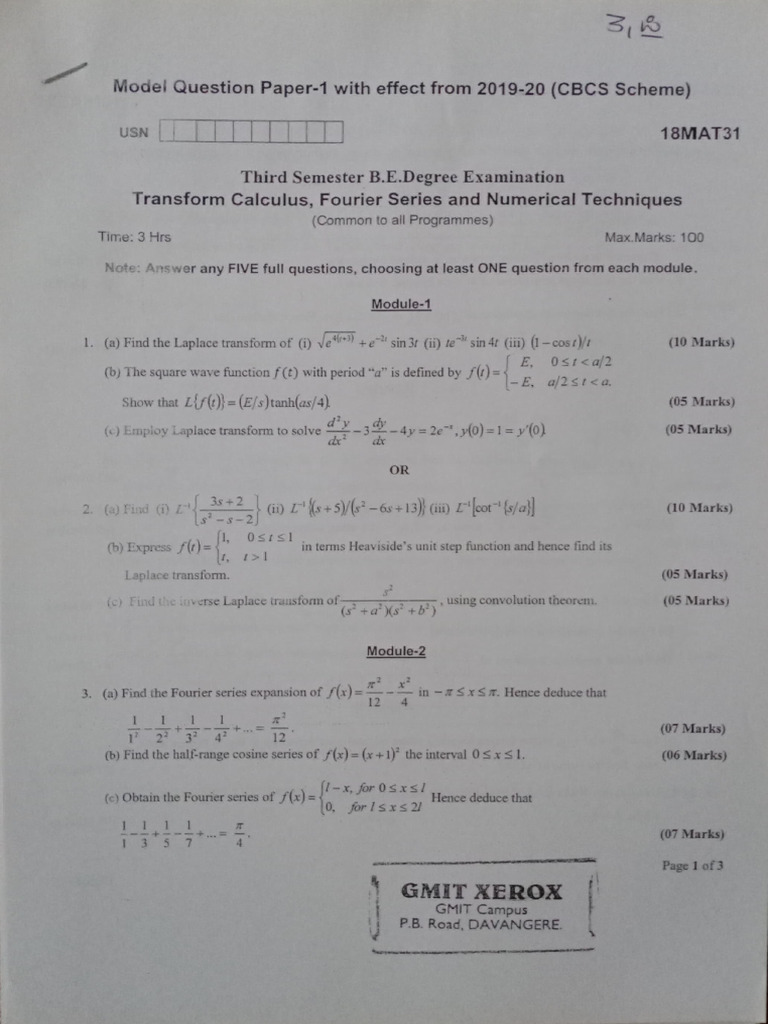 Model Paper-M3 | PDF